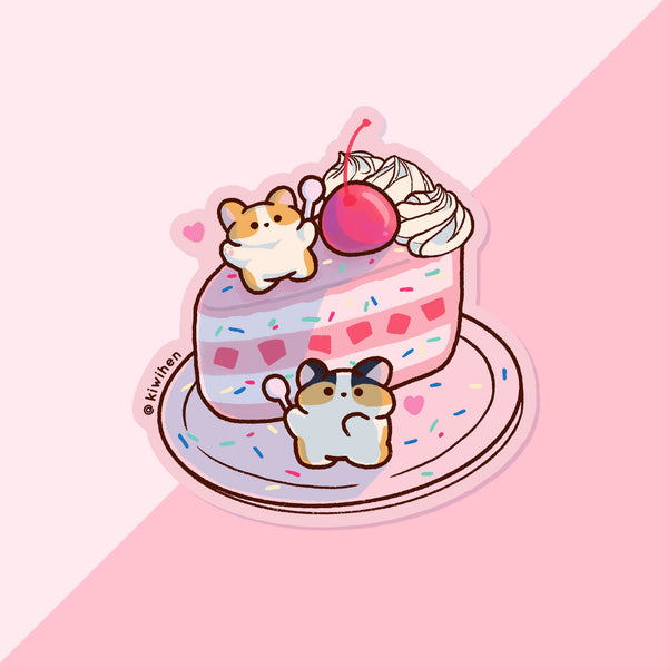 Pink Cake Corgi Vinyl Sticker – Kiwihen Design