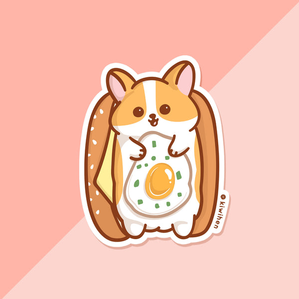 Corgi Egg Bun Vinyl Sticker – Kiwihen Design